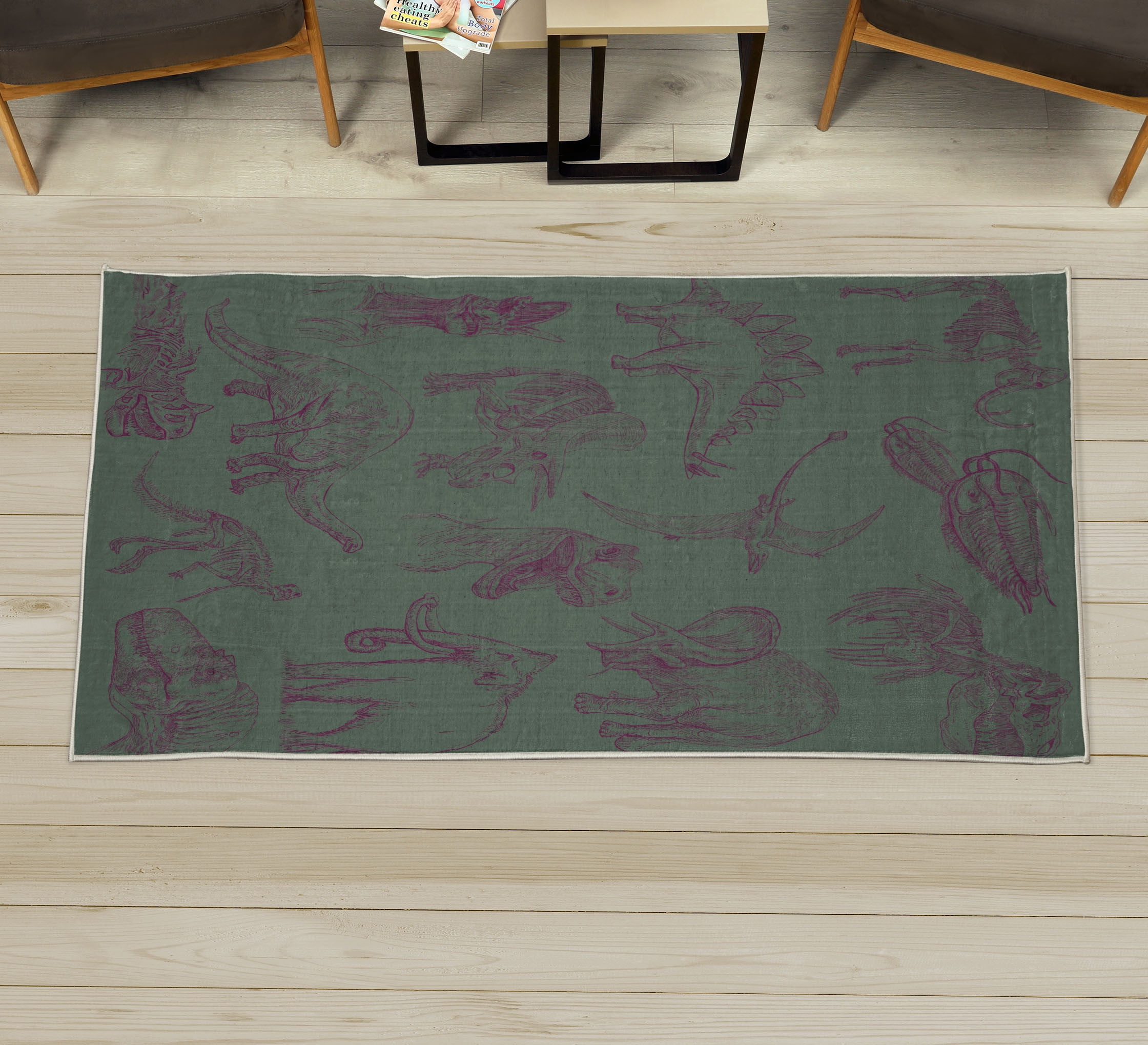 Jurassic Decorative Rug, Arrangement of Various Dinosaurs Illustrations ...