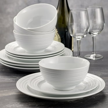 Mainstays Glazed White Stoneware Dinnerware Set, 12-Pieces - Walmart.com