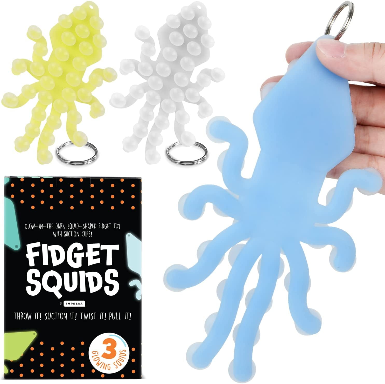 Impresa [3 Pack] Glow-in-The-Dark Sensory Fidget Toys with Suction Cups ...