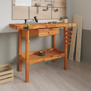 vidaXL Workbench with Drawers and Vices 48.8"x20.5"x32.7" Solid Wood ...