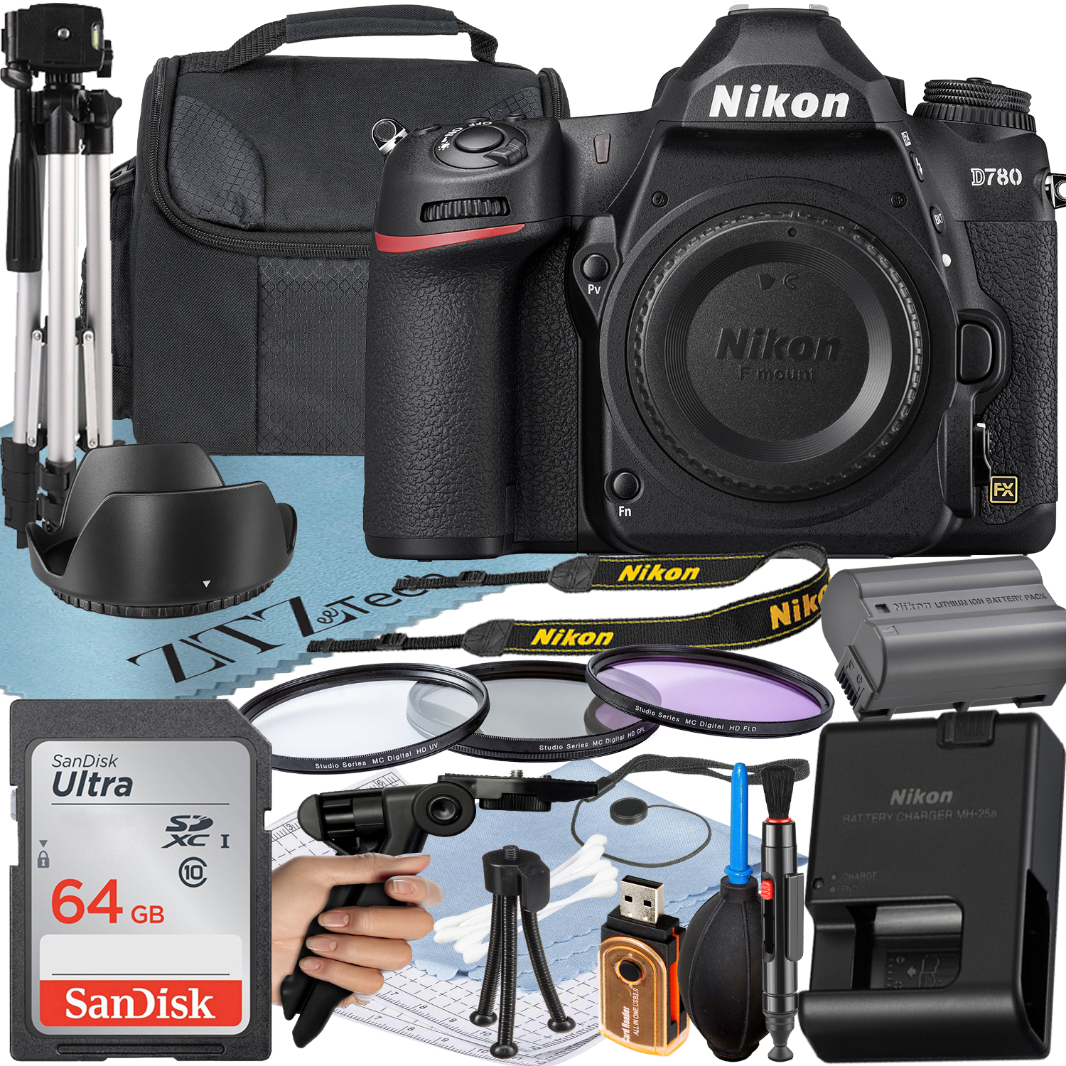 Nikon D780 DSLR, 24.5MP FX-Format, 64GB Card, UV Filter, Case, ZeeTech ...