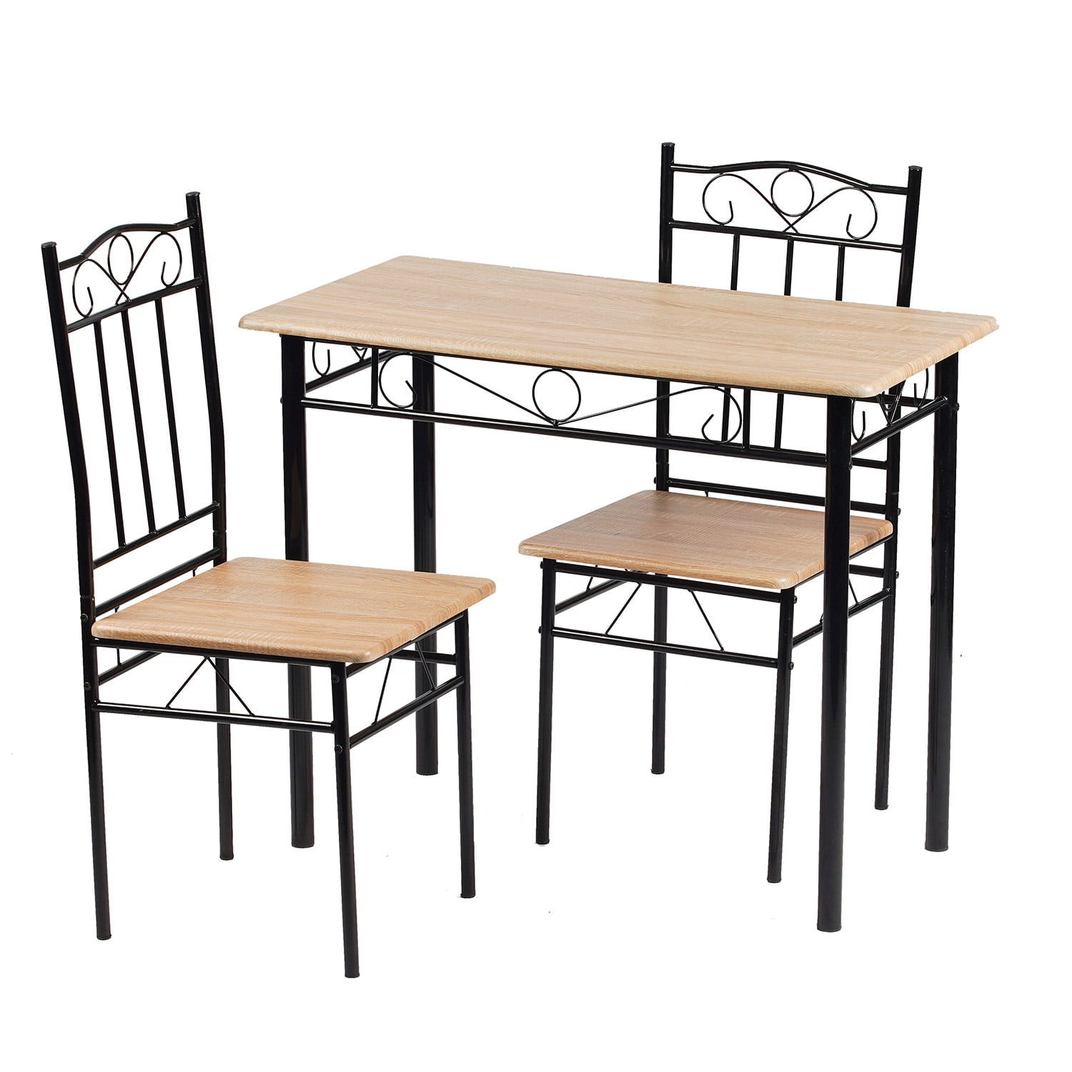 Homy Casa Dining Set 3-Piece Dinette Set with Wood Top Metal Legs ...