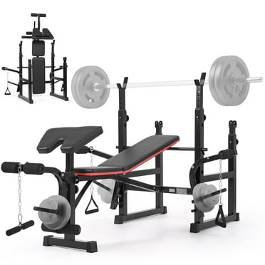 660LBS Adjustable Weight Bench with Squat Rack , 6-in-1 Workout Bench with Leg Extension and ...