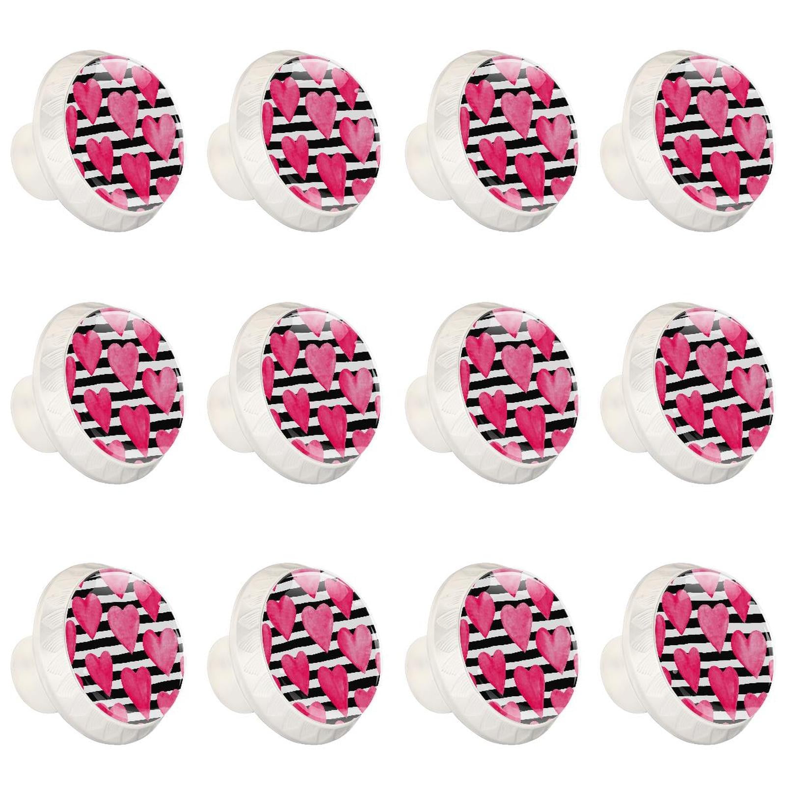 12 Pcs Pink Watercolor Hearts Knobs for Kitchen Cabinet Cupboard Dresser Bookcase Drawer Pulls ...
