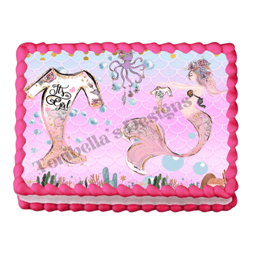 Mermaid Princess Themed Baby Shower Birthday Edible Image Edible Cake ...