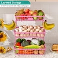 2026 Best Rose Pink 3-Tier Metal Countertop Fruit Bowl with Wooden ...