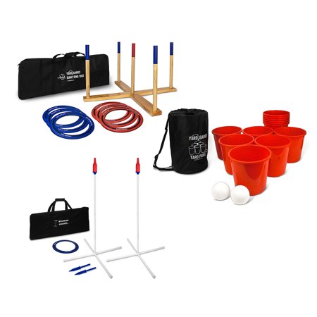 YardGames Giant Wooden Ring Toss Game w/ Giant Pong Set & Beersbee Game ...
