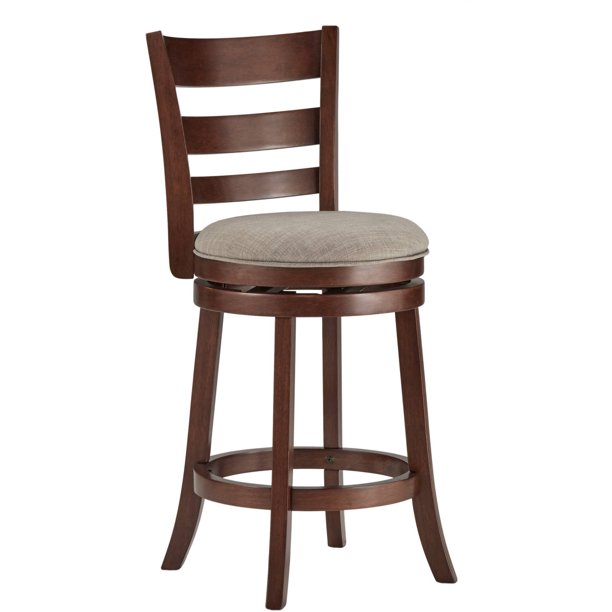 Weston Home Dark Cherry Ladder Back Swivel Counter Height Stool, Grey ...