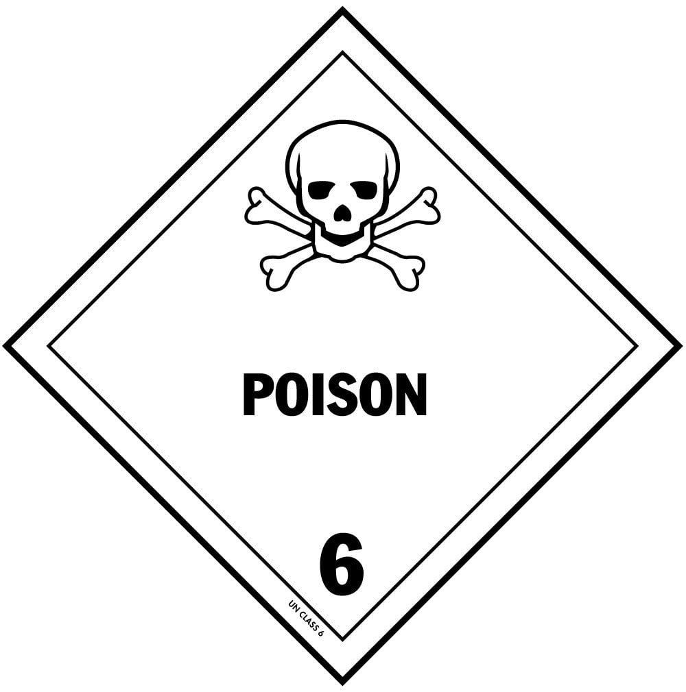 POISONOUS MATERIALS, Hazard Class 6 D.O.T. Shipping Labels, 4" x 4 ...