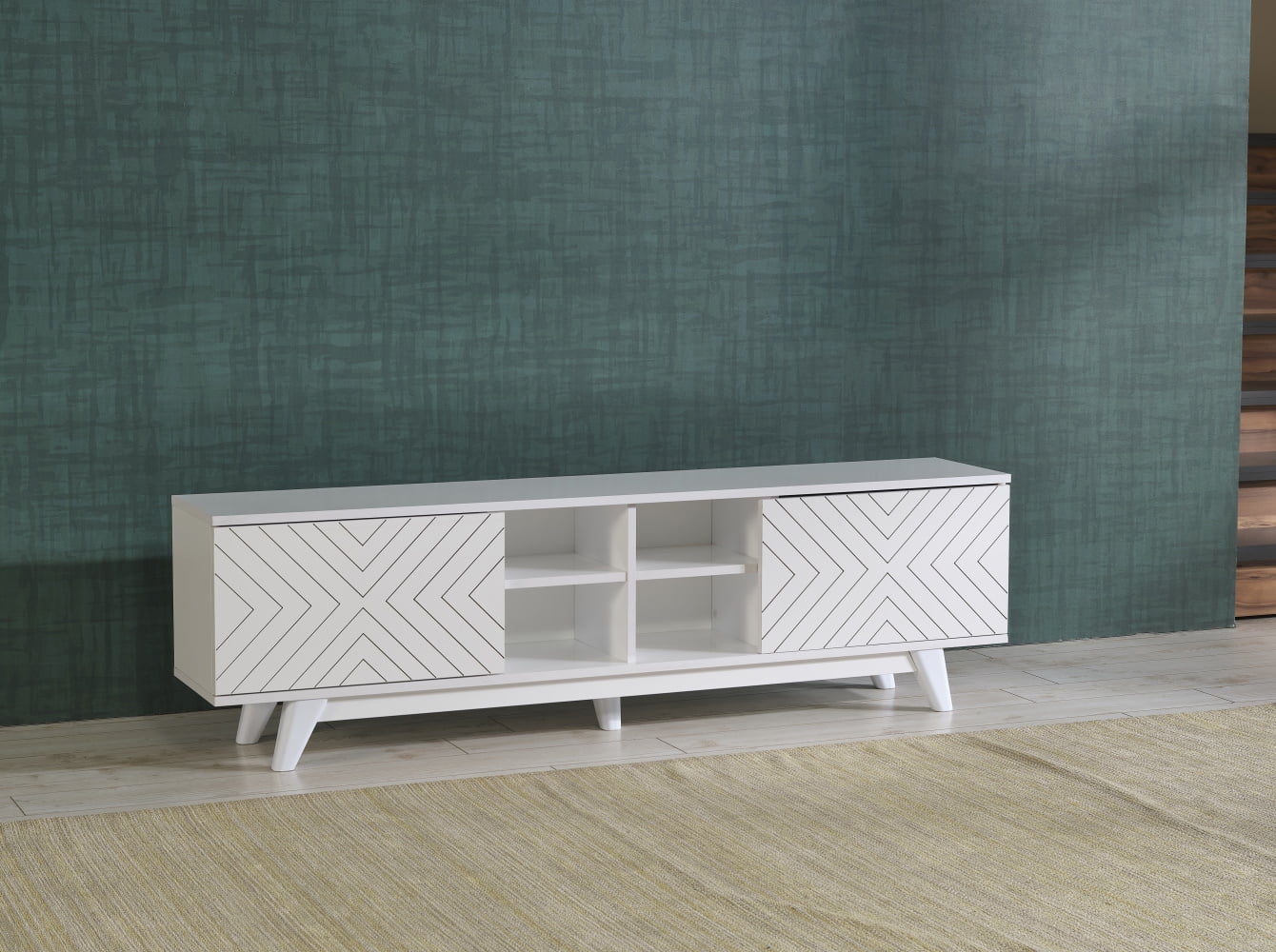 Oaks Aura Mid Century Modern Tv Stand 2 Door Cabinet 4 Cubby Hole ...