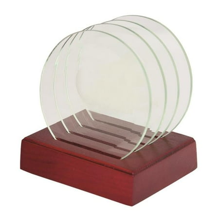 Debco CO8269 Glass Coaster Set - Clear Coasters with Brown Stand ...