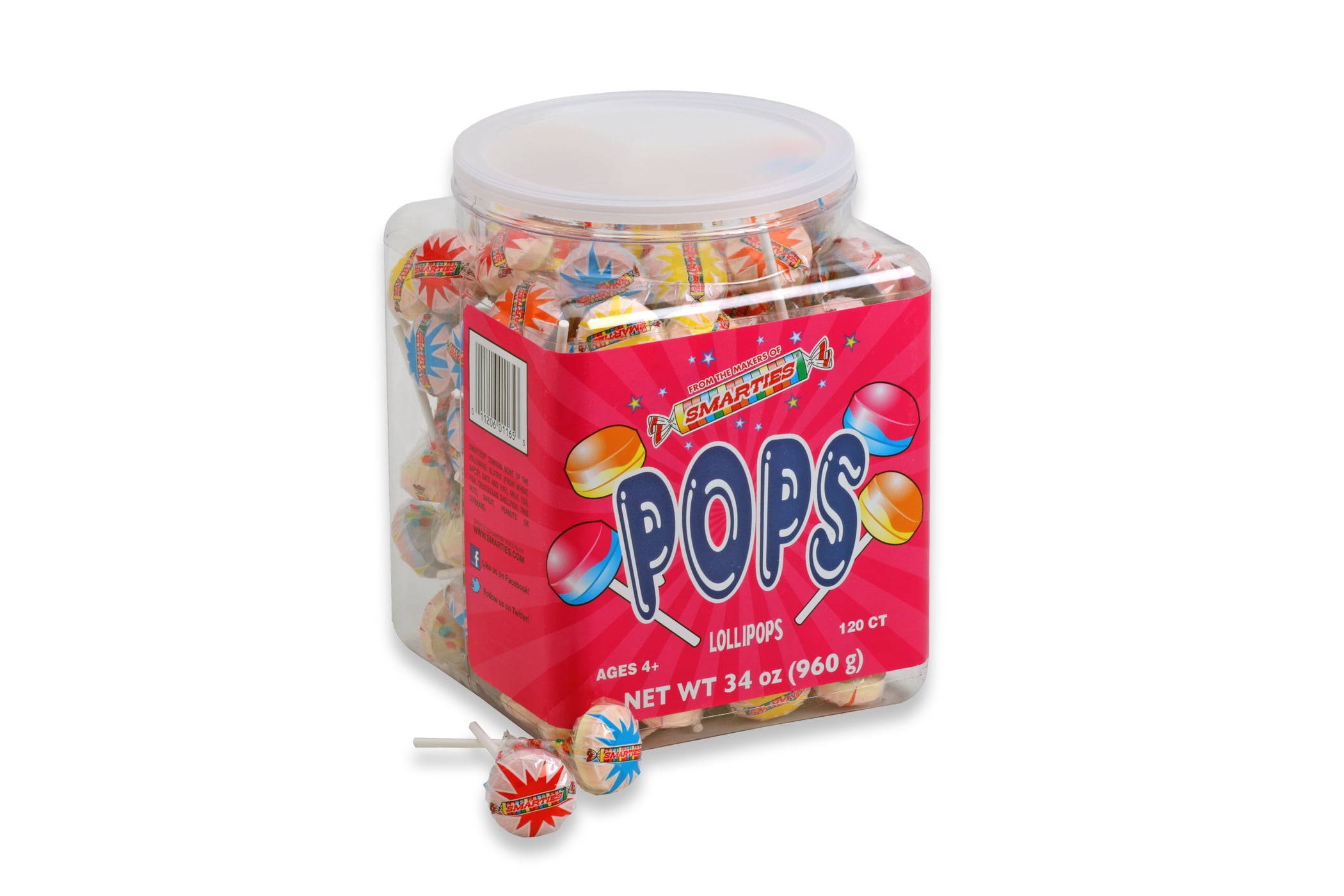 Smarties Pops Jar, 34 Oz (120 Pieces) - Walmart.com - Walmart.com