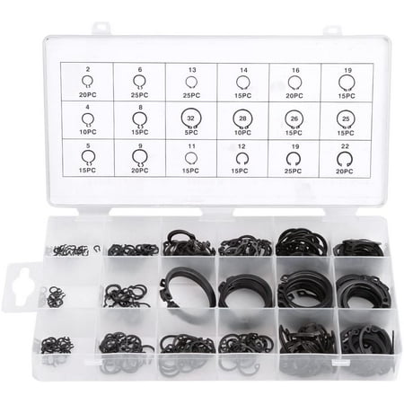 300Pcs E-Clip Snap Ring Shop Assortment Black Circlip Kit External ...