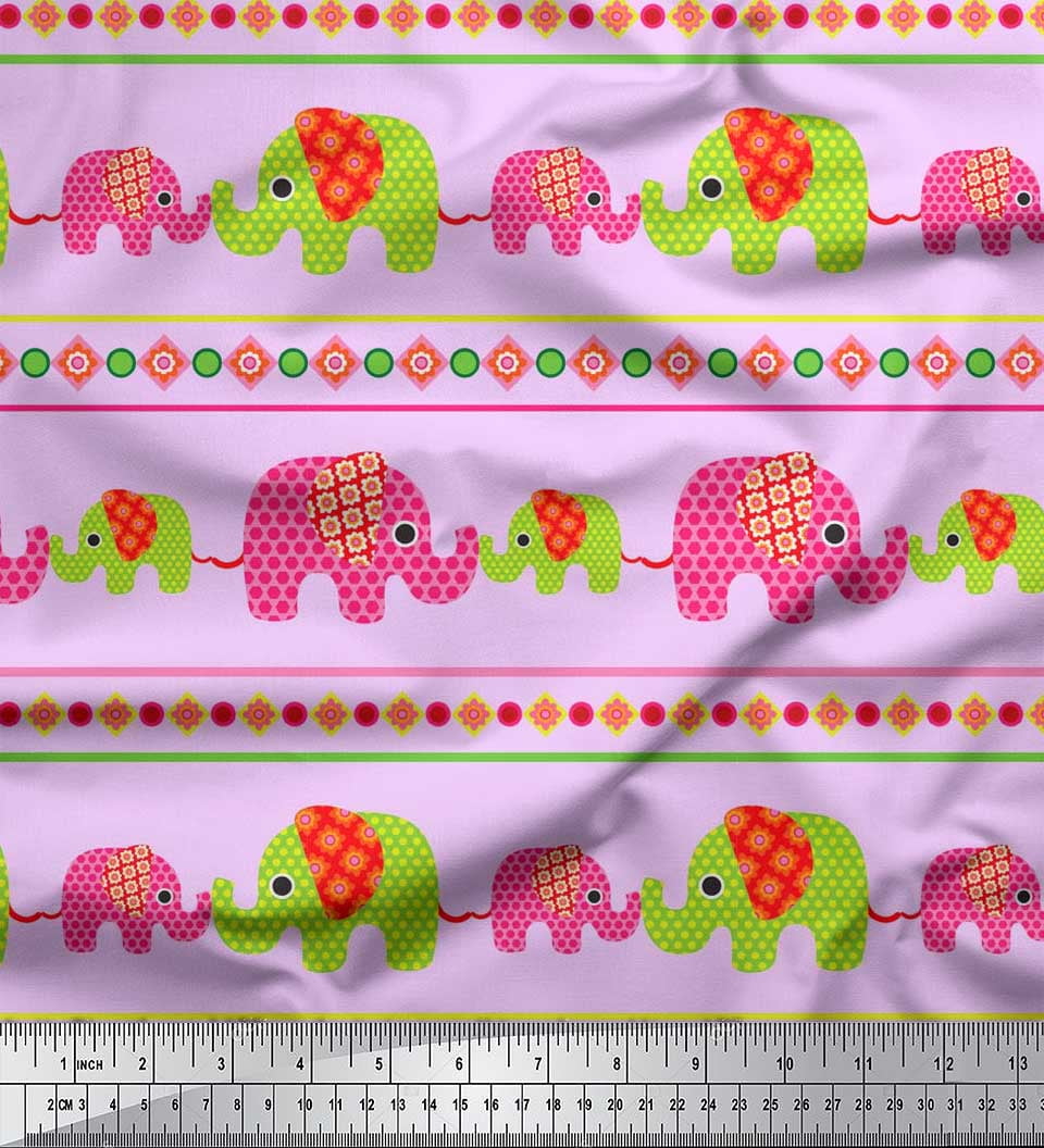 Soimoi Velvet Fabric Geometric Shapes,Stripe & Elephant Kids Print ...