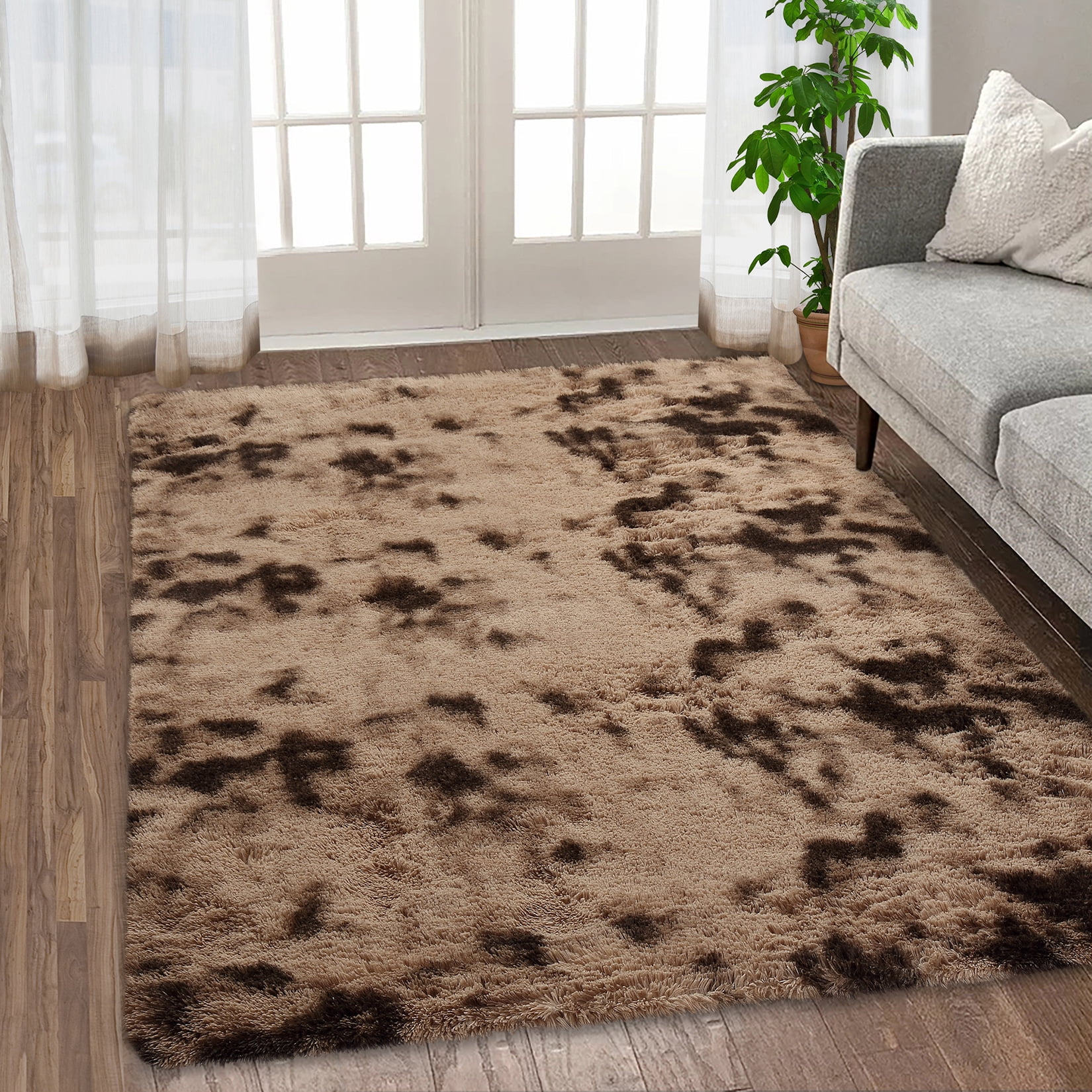 Fluffy Area Rug, Soft and Thick Faux Tie-Dyed High Pile Shaggy Rug Anti ...