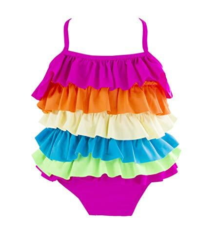 Kid Girls Cute Rainbow Ruffle Layer One-Piece Adjustable Straps ...