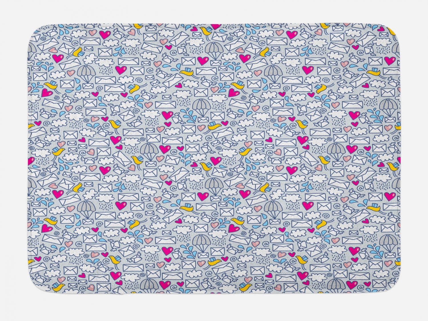 Doodle Bath Mat, Message Posting Theme Envelopes Mails Carrier Pigeons ...