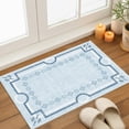 Blue Farmhouse Door Mat 18x30 Inch Linen Texture Geometric Lines Floral ...