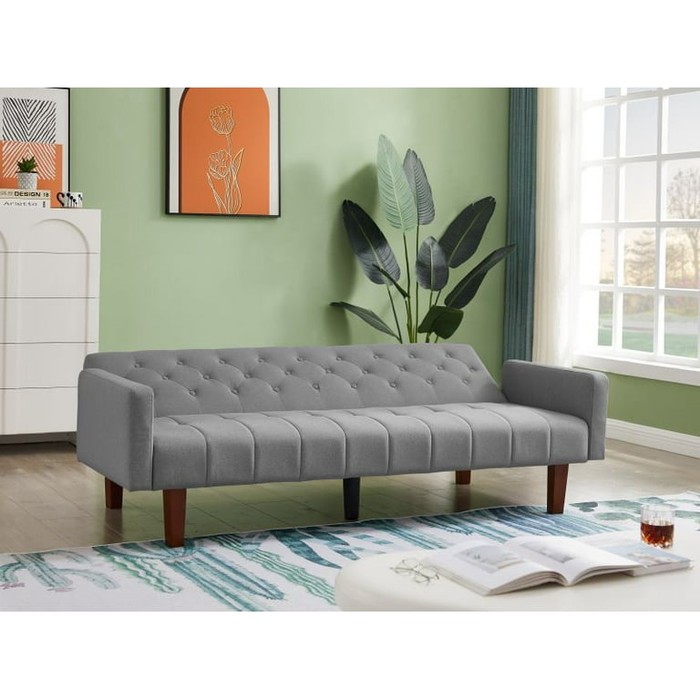 Skyler Mid Century Modern Style Linen Sleeper Futon Sofa | Cabinets ...