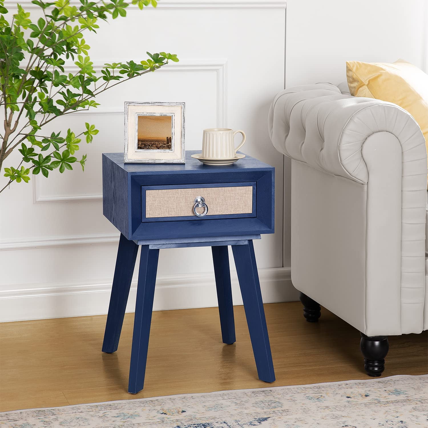 Mid-Century Nightstand, Modern MDF Bedside Table, Wood Accent End Table ...