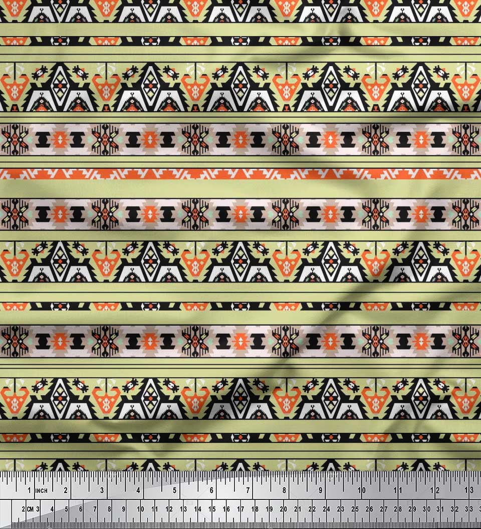 Soimoi Japan Crepe Satin Fabric Aztec Southwestern Printed Fabric 1 ...