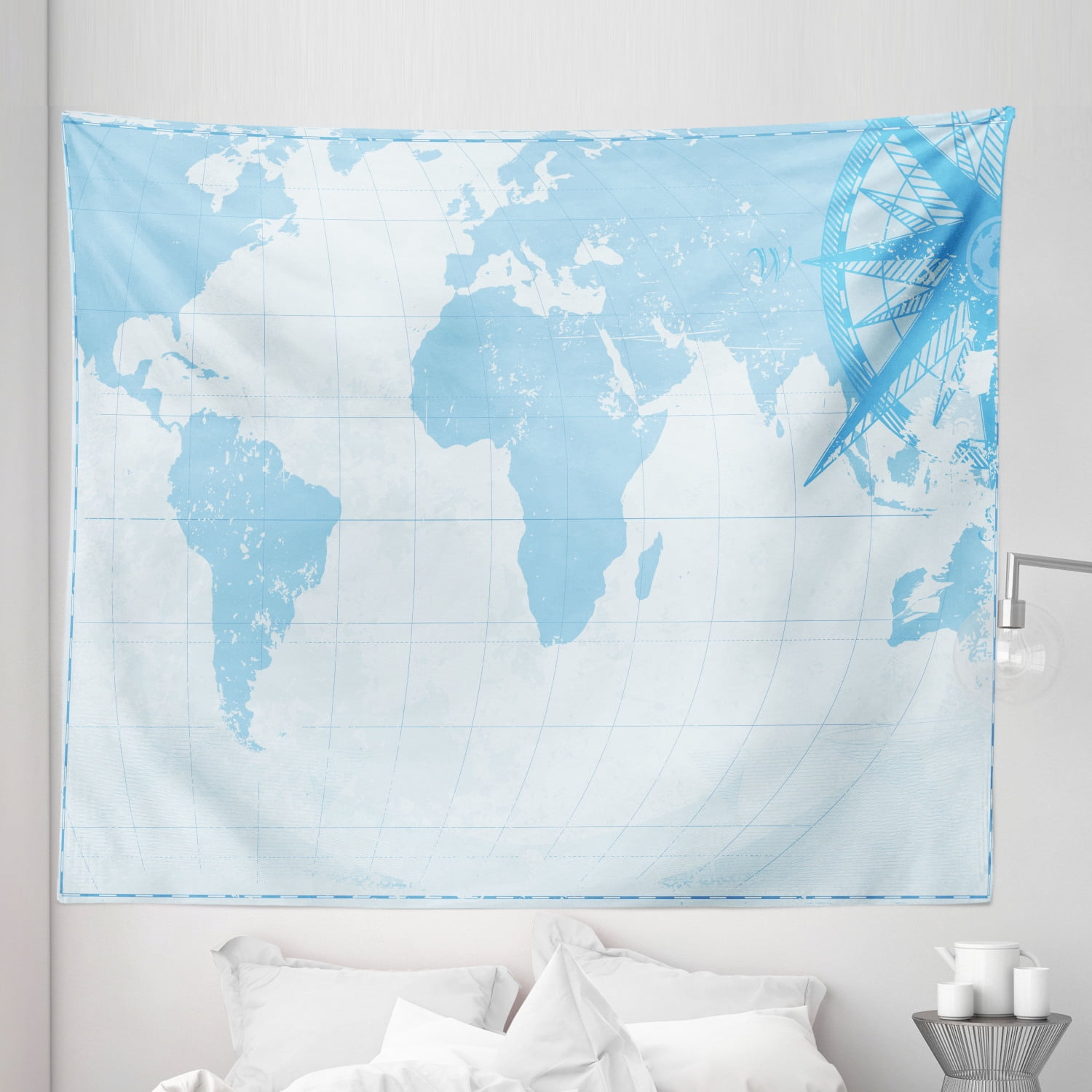 Map Tapestry, Blue Grunge Background with Vintage World Map and Retro ...