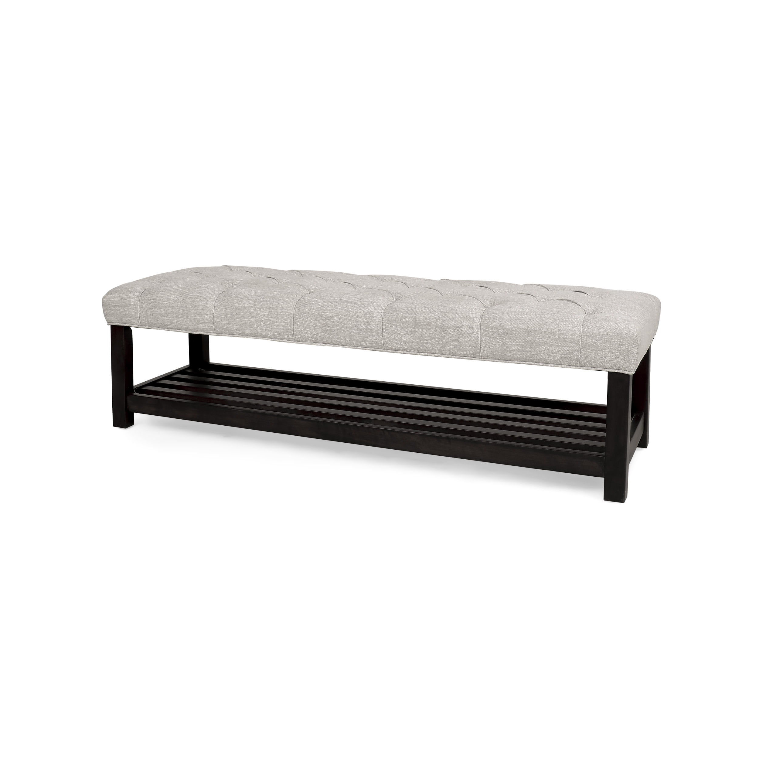 GDF Studio Pelon Contemporary Button Tufted Bench with Shelf, Beige ...
