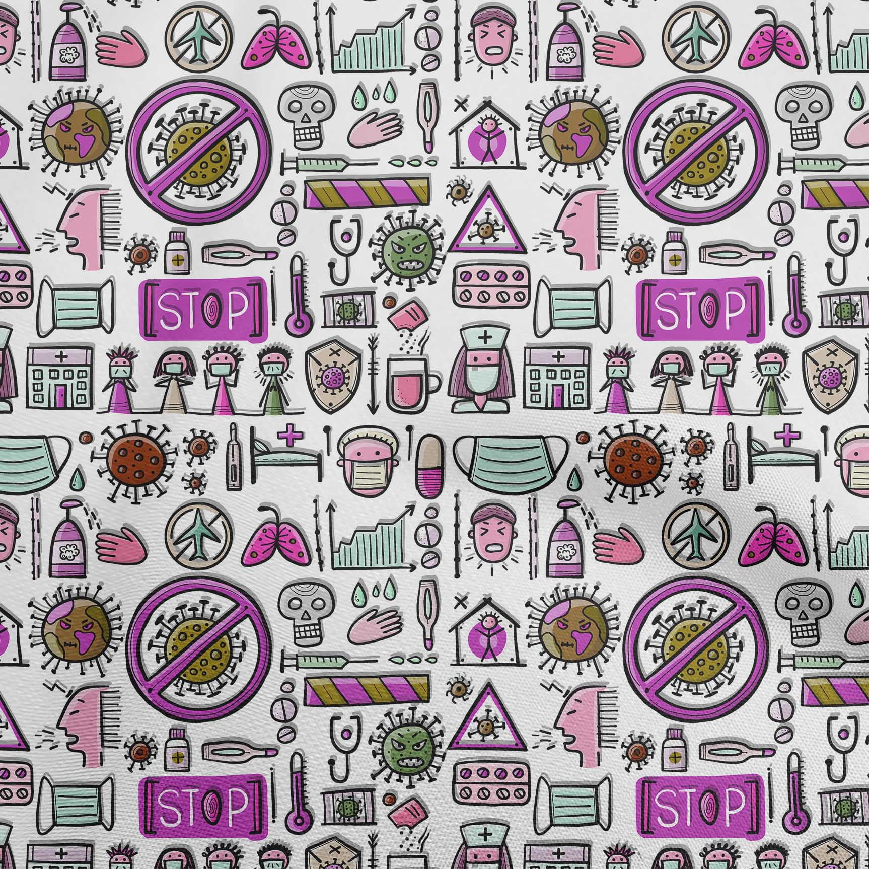 oneOone Cotton Silk Purple Fabric Medical Doodle Dress Material Fabric ...