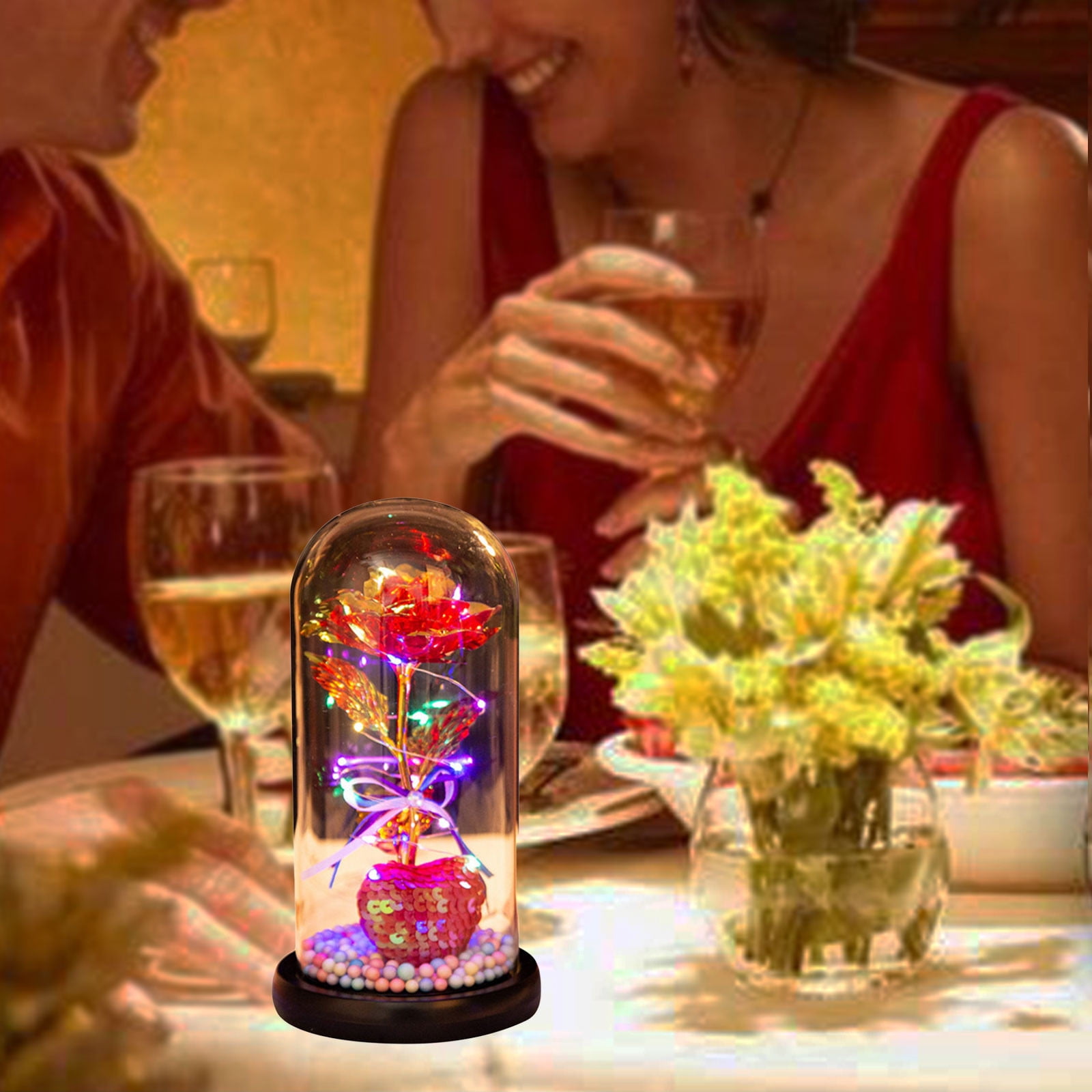 EQWLJWE Colorful Enchanted Flower Rose, LED Light String on The ...