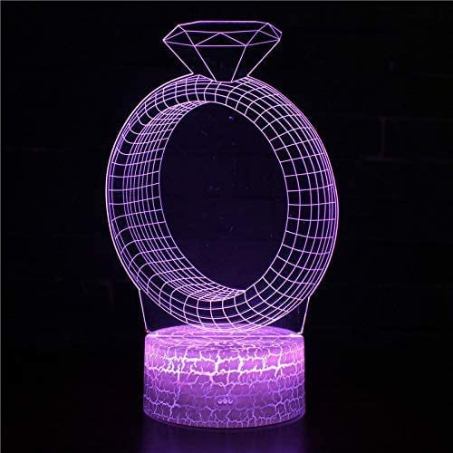 Diamond ring 3D Night Light,3D Illusion Lamp 16 Color Change Decor Lamp ...