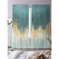 Abstract Teal Light Blue Color Block Chiffon Sheer Curtains 84 Inches ...