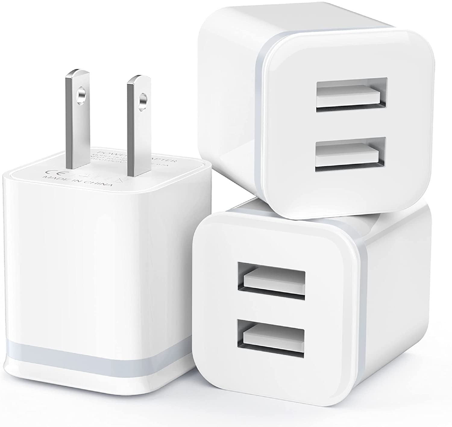 USB Wall Charger, 3-Pack 2.1A/5V Dual Port USB Cube Power Adapter ...