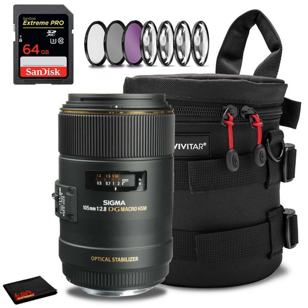Sigma 105mm f/2.8 EX DG OS HSM Macro Lens for Canon EF (258101) with 7-Piece Filter Kit, 64GB ...