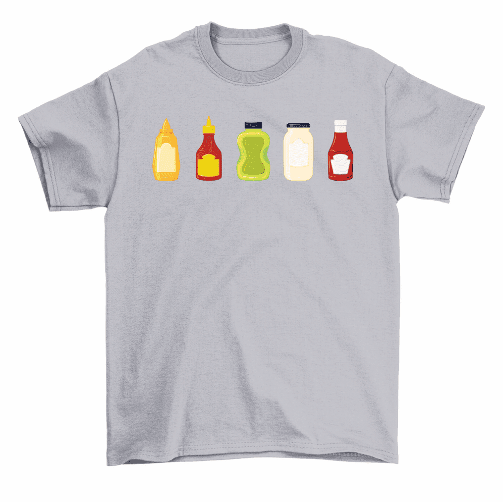 Mayo Ketchup Mustard BBQ Types Of Condiments T-Shirt Men Women ...