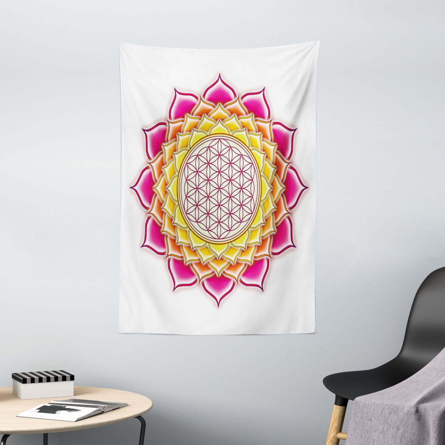 Lotus Tapestry, Flower of Life Sacred Geometry Pattern inside Lotus ...