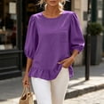 AHTJRT Women's Shirts 3/4 Bell Sleeve Crew Neck Flounce Trim Shirts ...