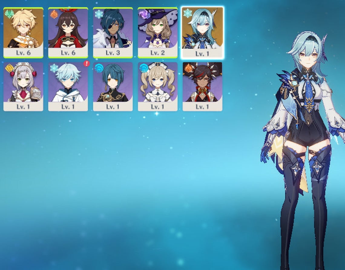 Eula Genshin Impact Starter pack with AR 5-15 (Adventure rank 5 - 15 ...