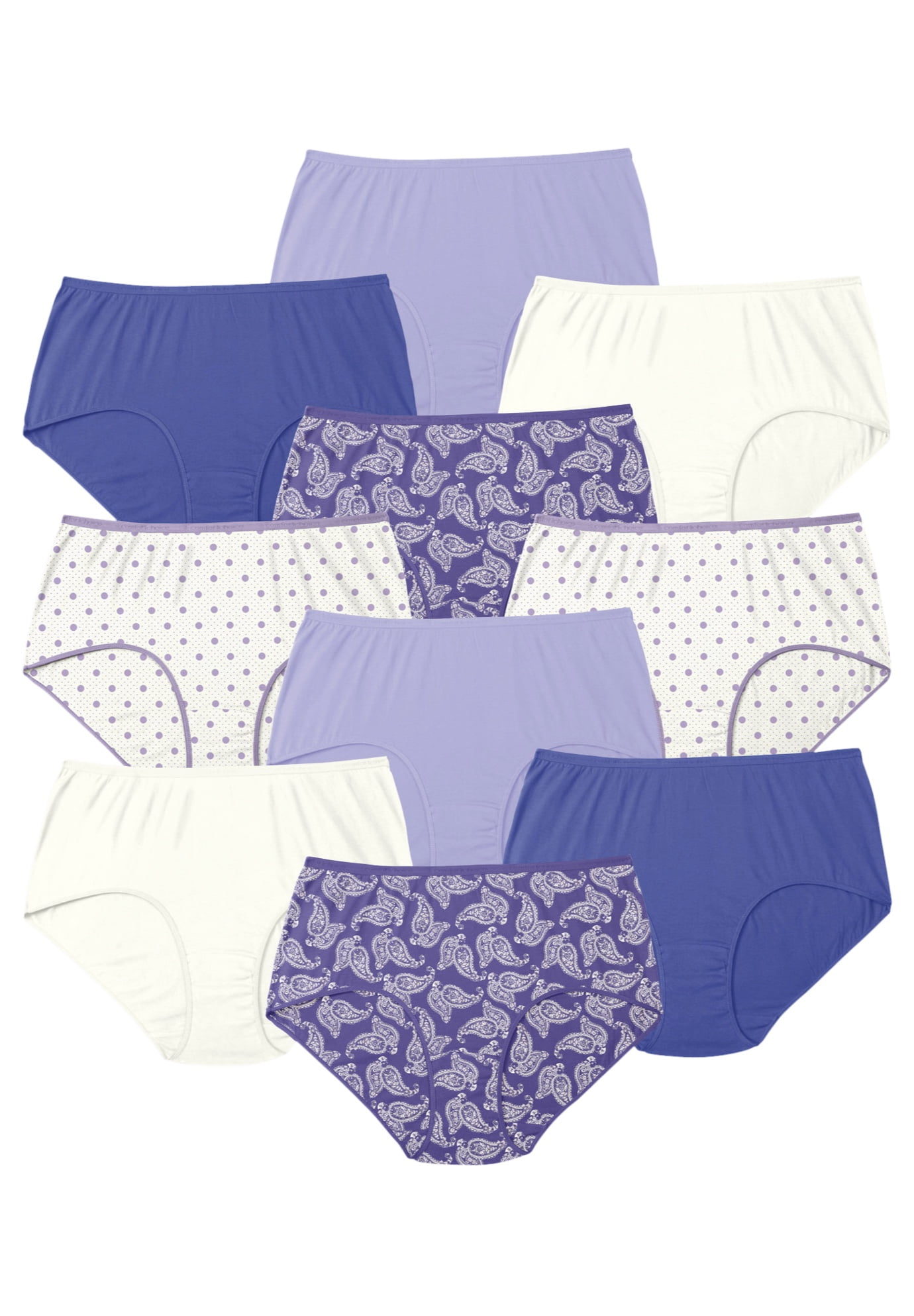 Comfort Choice Women's Plus Size 10-Pack Pure Cotton Full-Cut Brief ...
