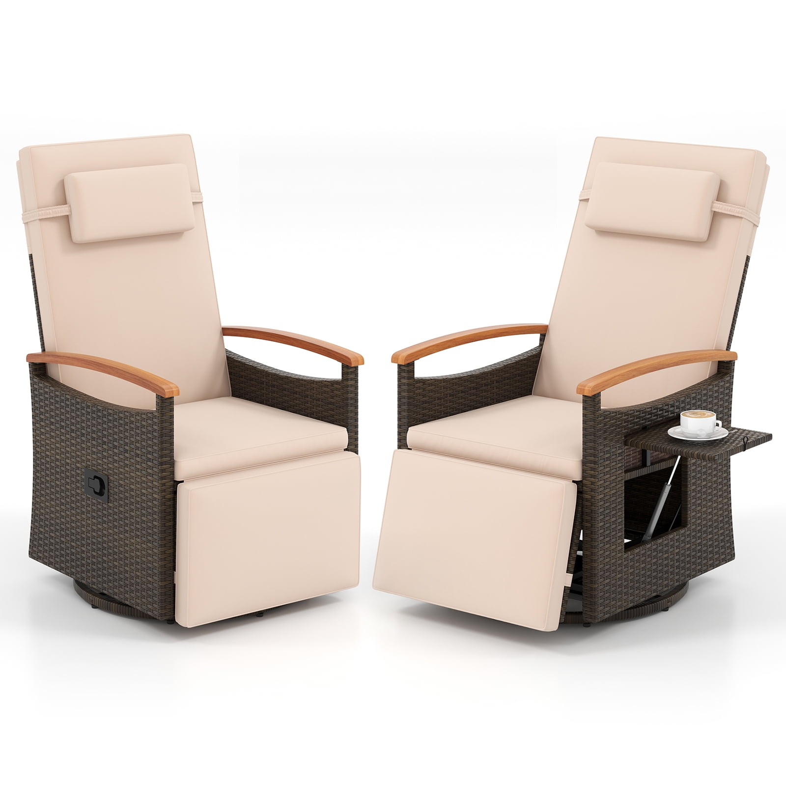 Click here for Gymax 2pcs Outdoor 360° Swivel Rattan Recliner Cha... prices