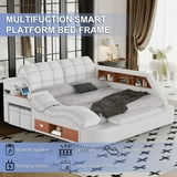 Multifunction Smart King Bed Frame, Upholstered Platform with Massage ...