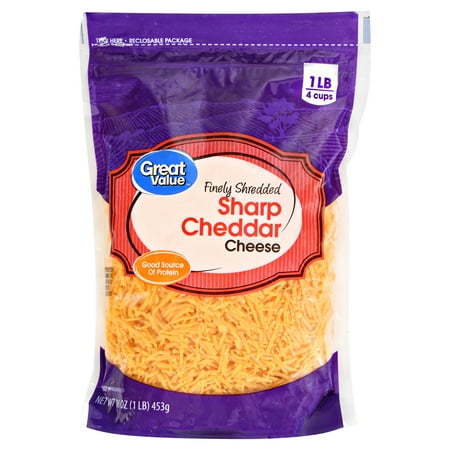 Great Value Finely Shredded Sharp Cheddar Cheese, 16 oz - Walmart.com