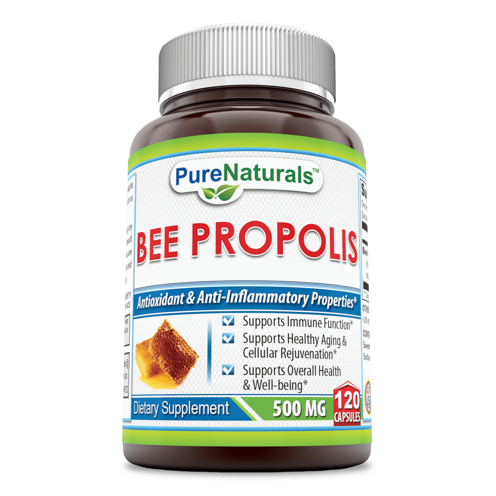 Pure Naturals Bee Propolis Dietary Supplement - 500 mg - 120 Capsules ...