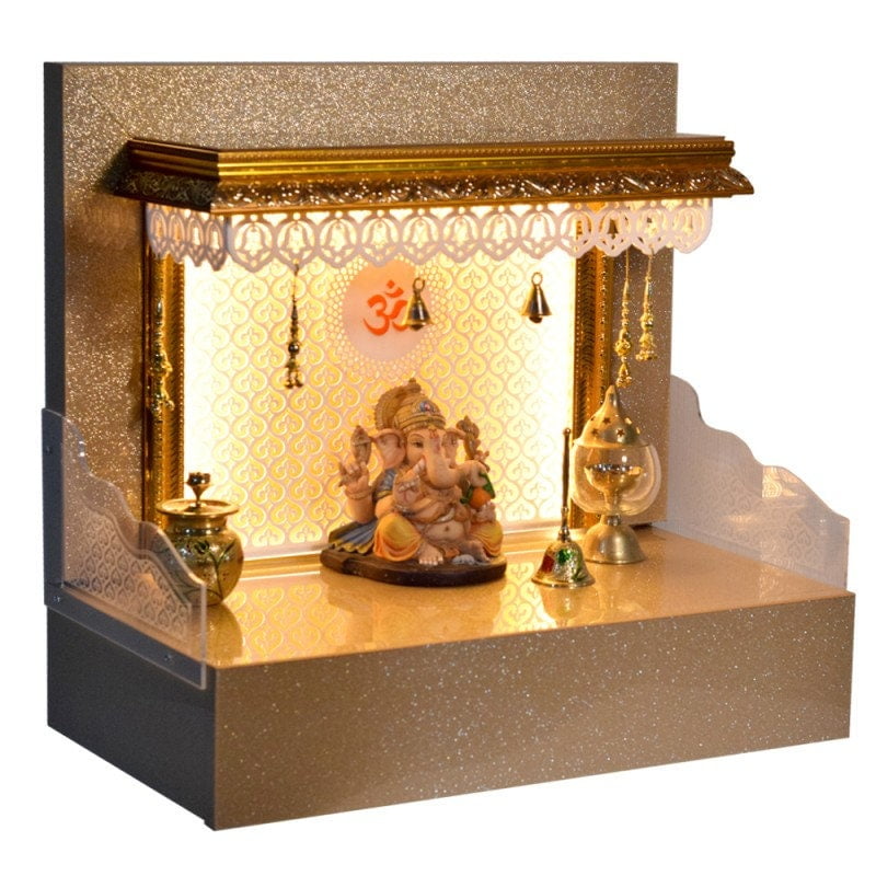 Wooden Brown Sparkle Shade Modern Temple with LED Light for Home and ...