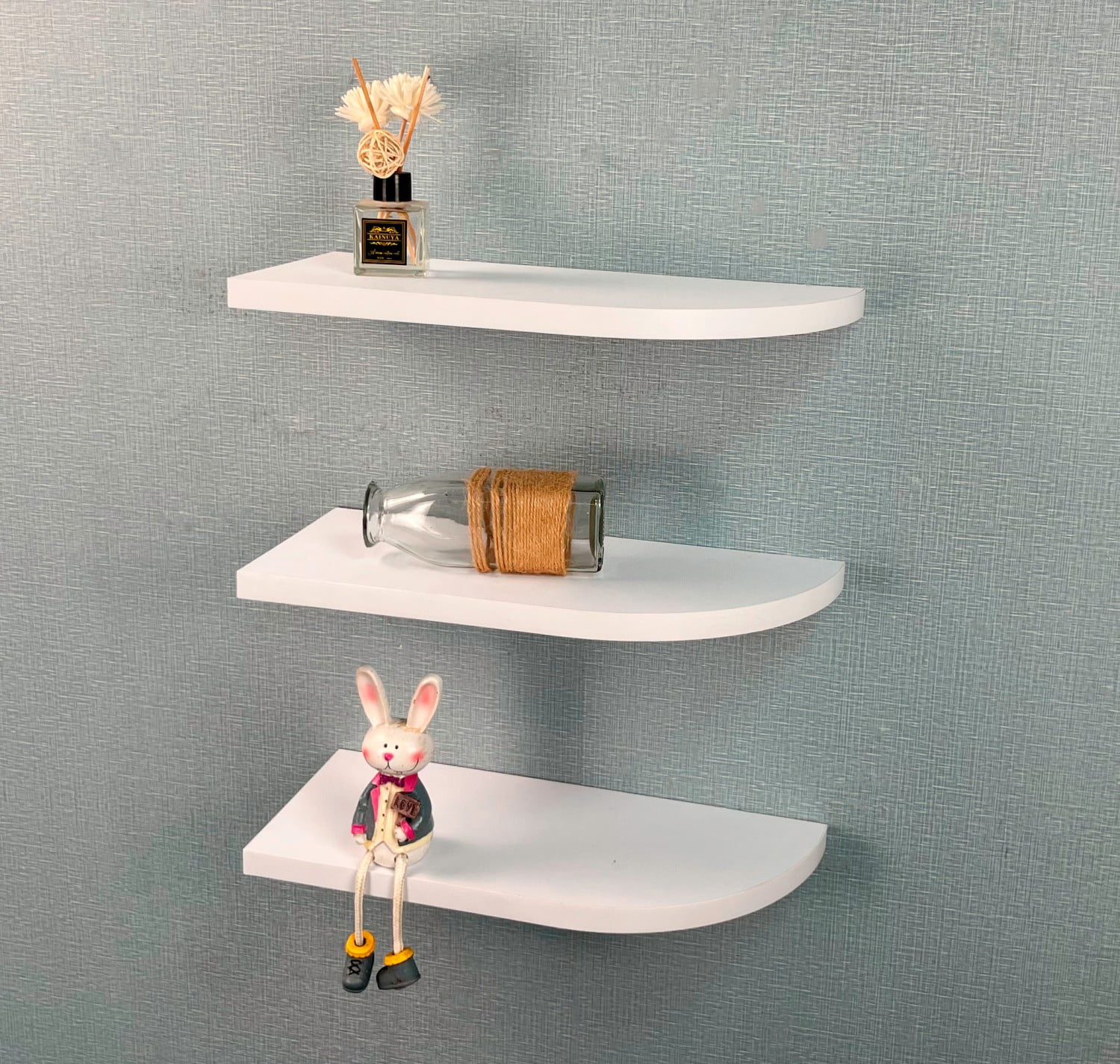 Floating Corner Shelves Wall Mounted Display Shelf Set of 3, White Wood ...