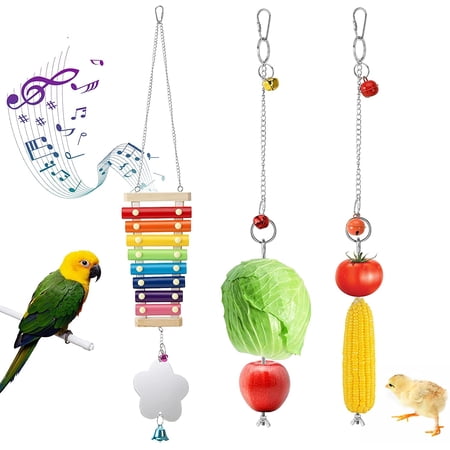 Chicken Bird Parrot Toys, [3 Pack] Wood Xylophone Toy with 8 Metal Keys ...