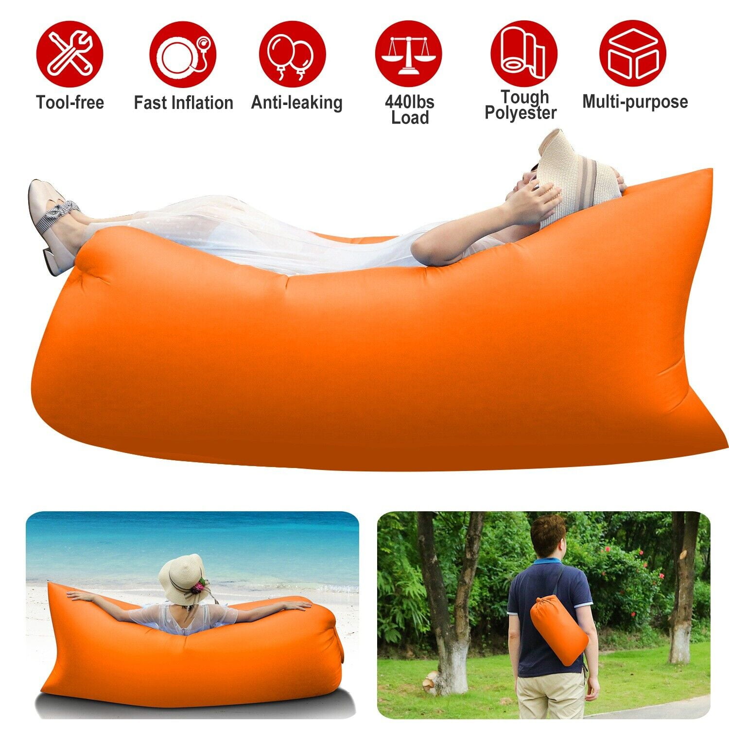 Inflatable Lounger Air Sofa Hammock-Portable,Camping Chairs,Water Proof& Anti-Air Leaking Design ...