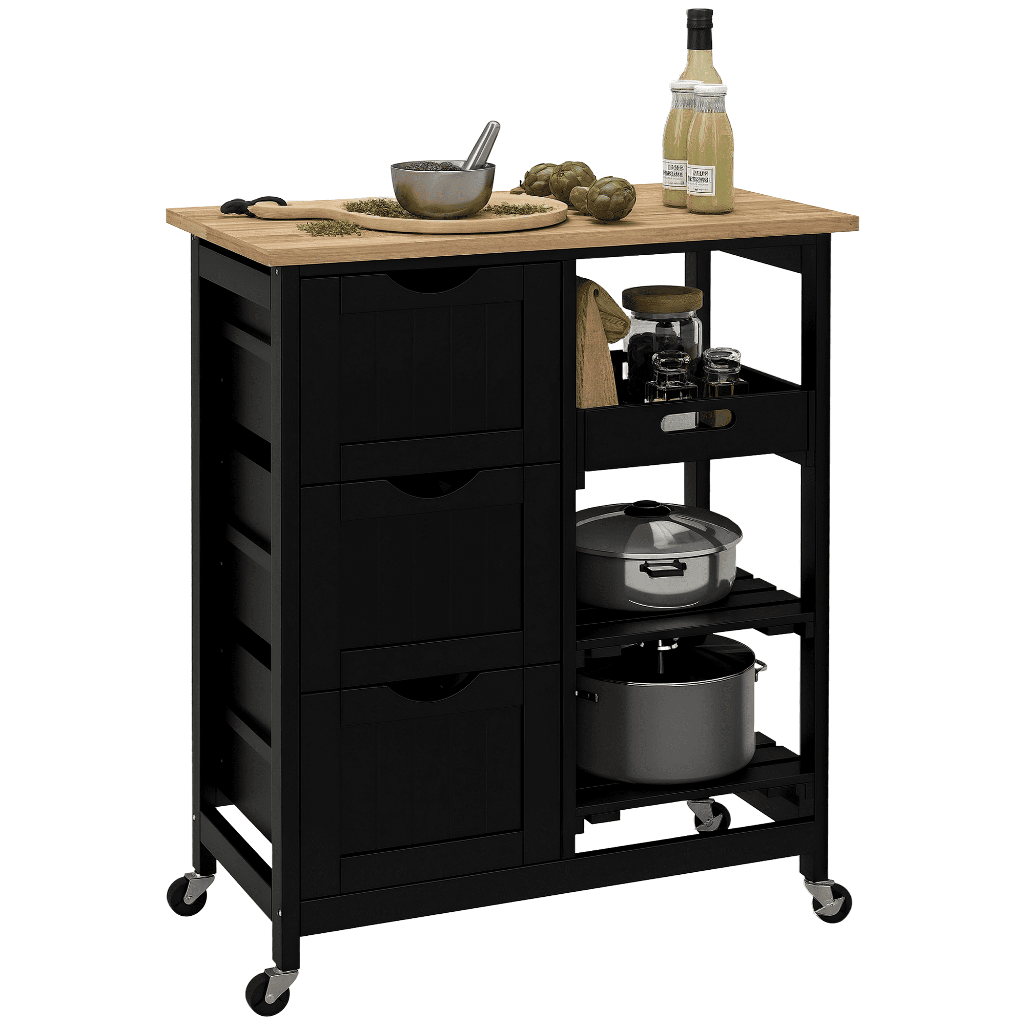 Click here for Homcom Kitchen Cart On Wheels With Wood Top  3 Dra... prices