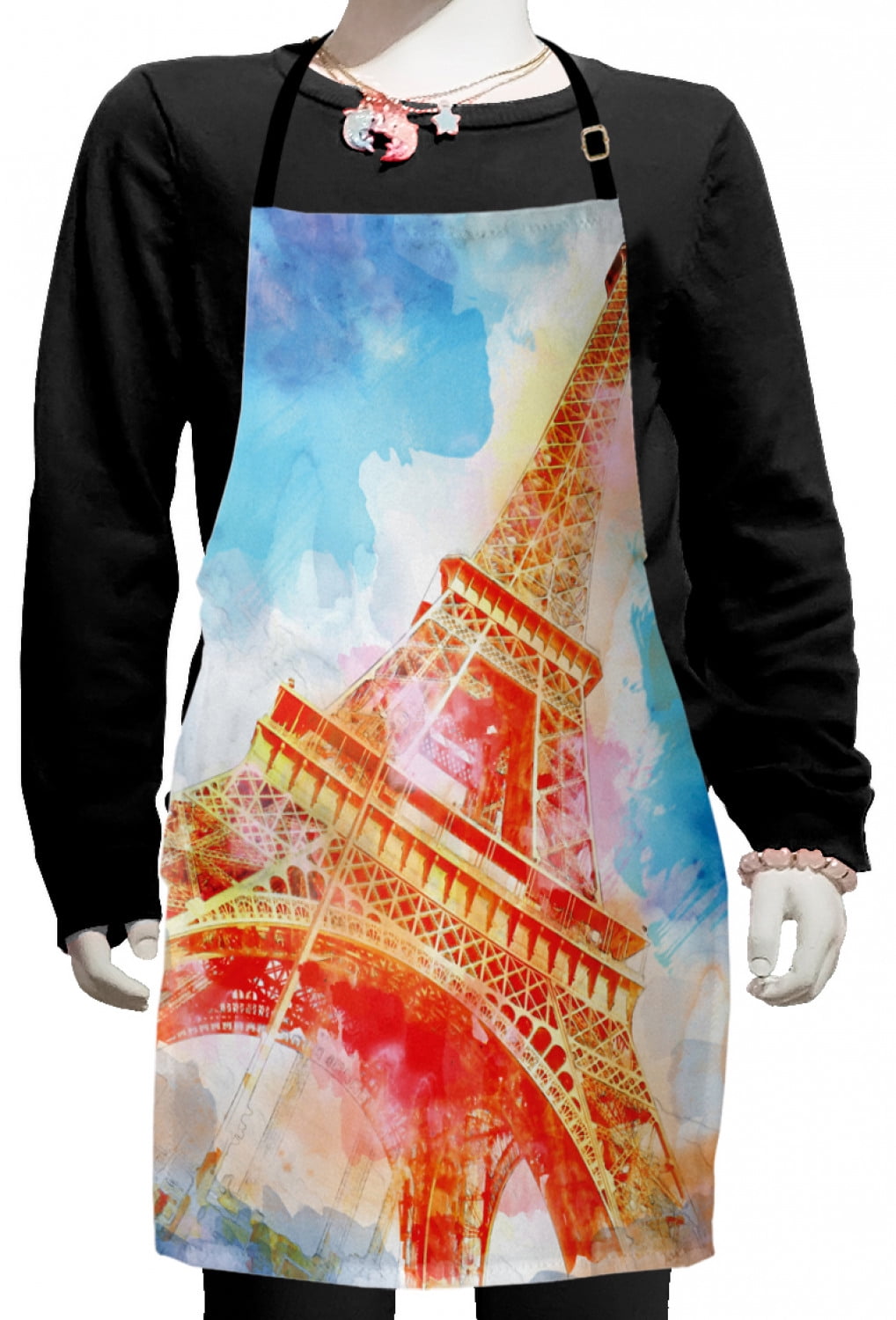 Eiffel Tower Kids Apron, Watercolor Painted Linework Eiffel Tower ...