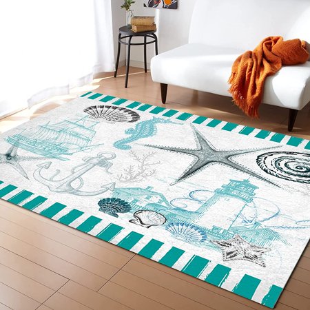 Indoor Area Rug 2' x 3', Hand Drawn Ocean Elements Seashell Starfish ...