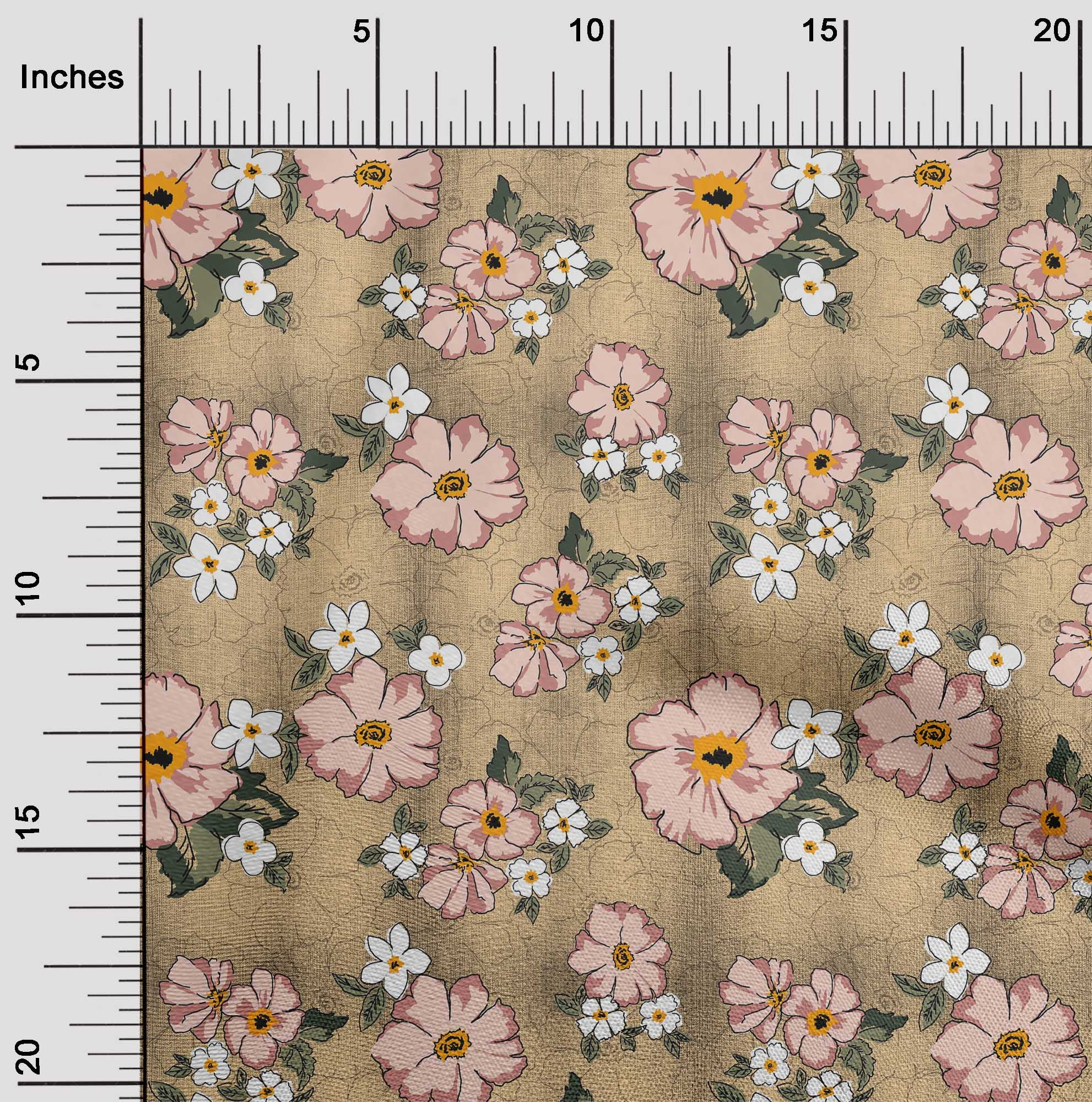 oneOone Viscose Chiffon Tan Fabric Leaves & Floral Artistic Sewing ...